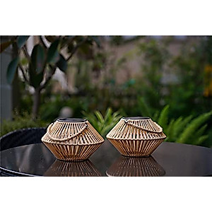 Outdoor Hanging Solar Lantern , 2 Pack Handmade Woven Lamp with Rope Handle Waterproof Table Light Home Decor for Backyard Balcony Patio Garden, Natural
