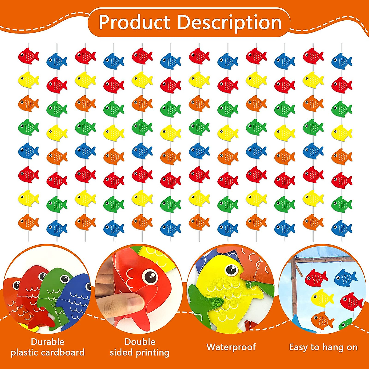 12 Packs Gone Fishing Party Banners Little Fisherman Garland Kit Fishing Themed Hanging Swirl The Big One Birthday Paper Cutouts for The First Birthday Party Home Classroom Favor Supplies Decoration