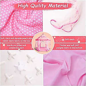 NABIYE Large Princess Tent for Girls, Kids Play Tent with LED Star Lights, 55'' x 53'' (DxH), Princess Toys, Princess Castle for Indoor and Outdoor Games, ASTM&CPC Certified Pink