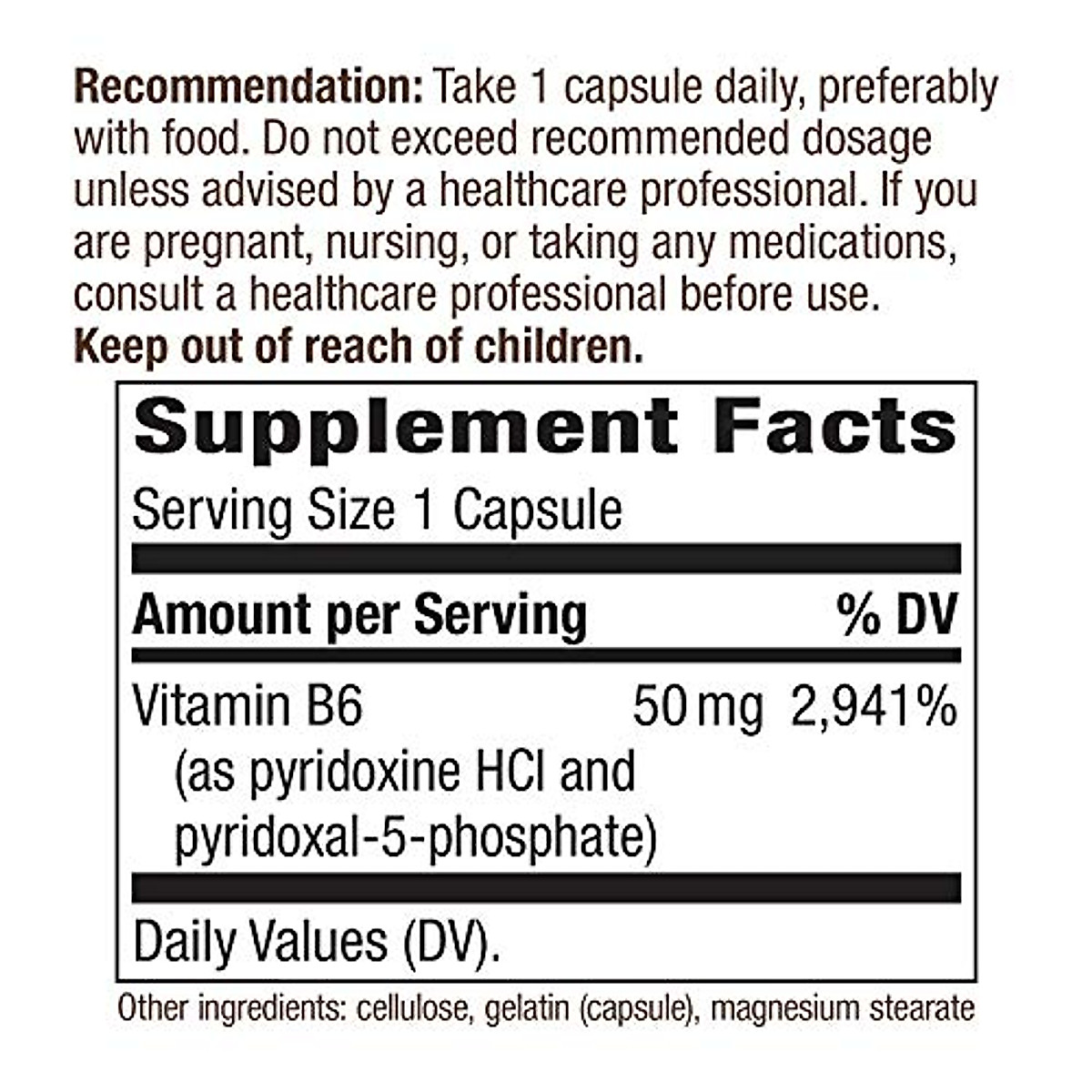 Nature's Way Vitamin B-6 Supplement, Cellular Energy Support*, 50mg per Serving, 100 Capsules