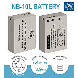 BM Premium 2 Pack of NB-10L Battery and Charger Kit for Canon PowerShot G15, G16, G1X, G3X, SX40 HS, SX40HS, SX50 HS, SX60 HS Digital Camera