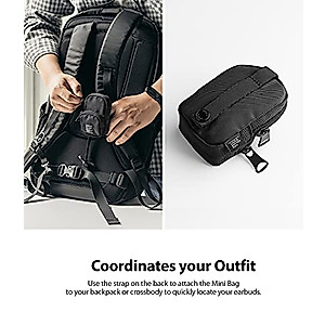 Ringke Mini Pouch [Two Pocket] Nylon Carrying Pouch Small Bag for AirPods, Galaxy Buds, Earphones, Cards, ID - Black