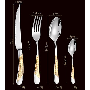 Gold Hammered Silverware Set for 6 Modern Cutlery Utensils 18/10 Stainless Steel Flatware Set 24 Piece Include Knives Forks and Spoons Tableware Set for Home Kitchen Wedding Restaurant Party (Color :