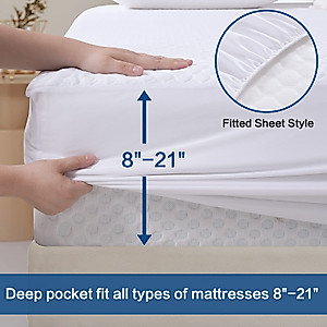 Premium Waterproof Bamboo Mattress Protector Queen Size for Cooling & Breathable,Ultra Soft Mattress Pad Cover,18 Inch Deep Pocket Fitted 8"-21"