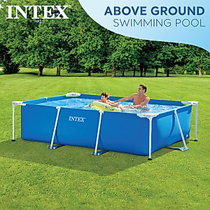 Intex 8.5ft x 26in Rectangular Frame above Ground Quick Easy Set Up Backyard Outdoor Swimming Pool with Drain Plug for Ages 6 and Up, Blue