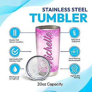 Hyturtle Personalized Breast Cancer Awareness Gifts For Women - Custom Name Stainless Steel Tumbler Coffee 20 oz - Motivational Breast Cancer Gifts For Friend, Mom On Awareness Month, Christmas