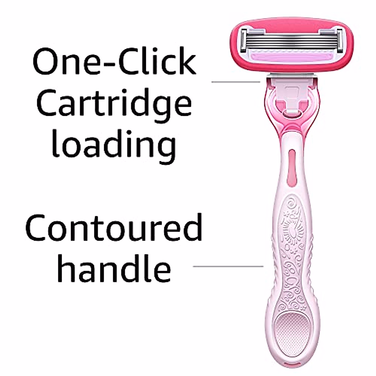 Amazon Basics 5 Blade FITS Razor for Women, Fits Amazon Basics and Venus Handles, Includes 1 FITS System Handle, 2 Cartridges & 1 Shower Hanger, Pink
