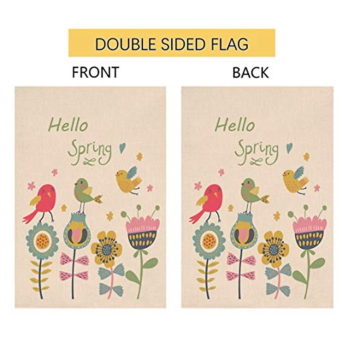 BLKWHT Hello Spring Garden Flag Vertical Double Sided 12.5 x 18 Inch Easter Bird Floal Yard Decor