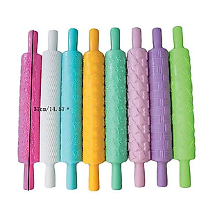 8pcs Colourful Cake Decorating Embossed Rolling Pins,Textured Non-Stick Designs and Patterned,Ideal for Fondant, Pie Crust,Cookie,Pastry,Icing,Clay,Dough