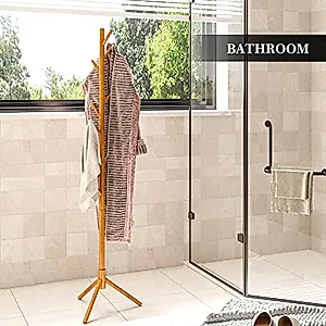 NicQliear Wooden Freestanding Coat Rack with 9 Hooks, Adjustable Coat Rack Stand to Hang Clothes/Bags/Hats, Standing Coat Tree Perfect for Bedroom/Entryway/Hallway