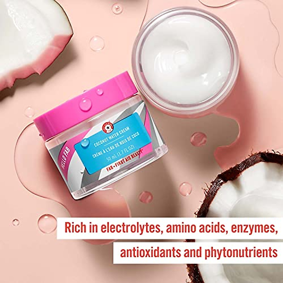 First Aid Beauty Hello FAB Coconut Water Cream – Lightweight, Oil-Free Face Moisturizer – 1.7 oz.