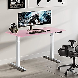 Standing Desk Converter Electric Height Adjustable Computer Desk 55 inches Home Office Gaming Desk Writing Computer Workstation PC Simple Sit-Stand Large Working Area Modern Student Study Desk,Pink