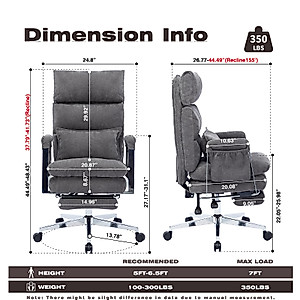 TUKAKA Big and Tall Fabric Computer Chair,Full Stainless Steel Comfy Ergonomic Home Office Chair with Foot Rest, Cute Chenille High Back Reclining Chair with Springs Cushion,Lumbar Support(Koala Gray)