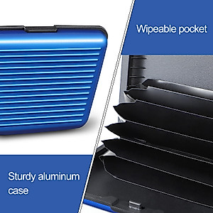 BBTO 2 Pieces Credit Card Holder Slim Mini RFID Blocking Credit Card Protector Aluminum Business Card Case Metal ID Organizer Wallet with 7 Slots for Women Men (Red, Blue)