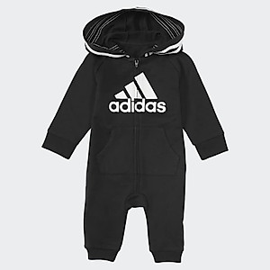 adidas unisex baby Infant Girls' and Boys' Long Sleeve Hooded Coverall Overalls, Black, 24 Months US