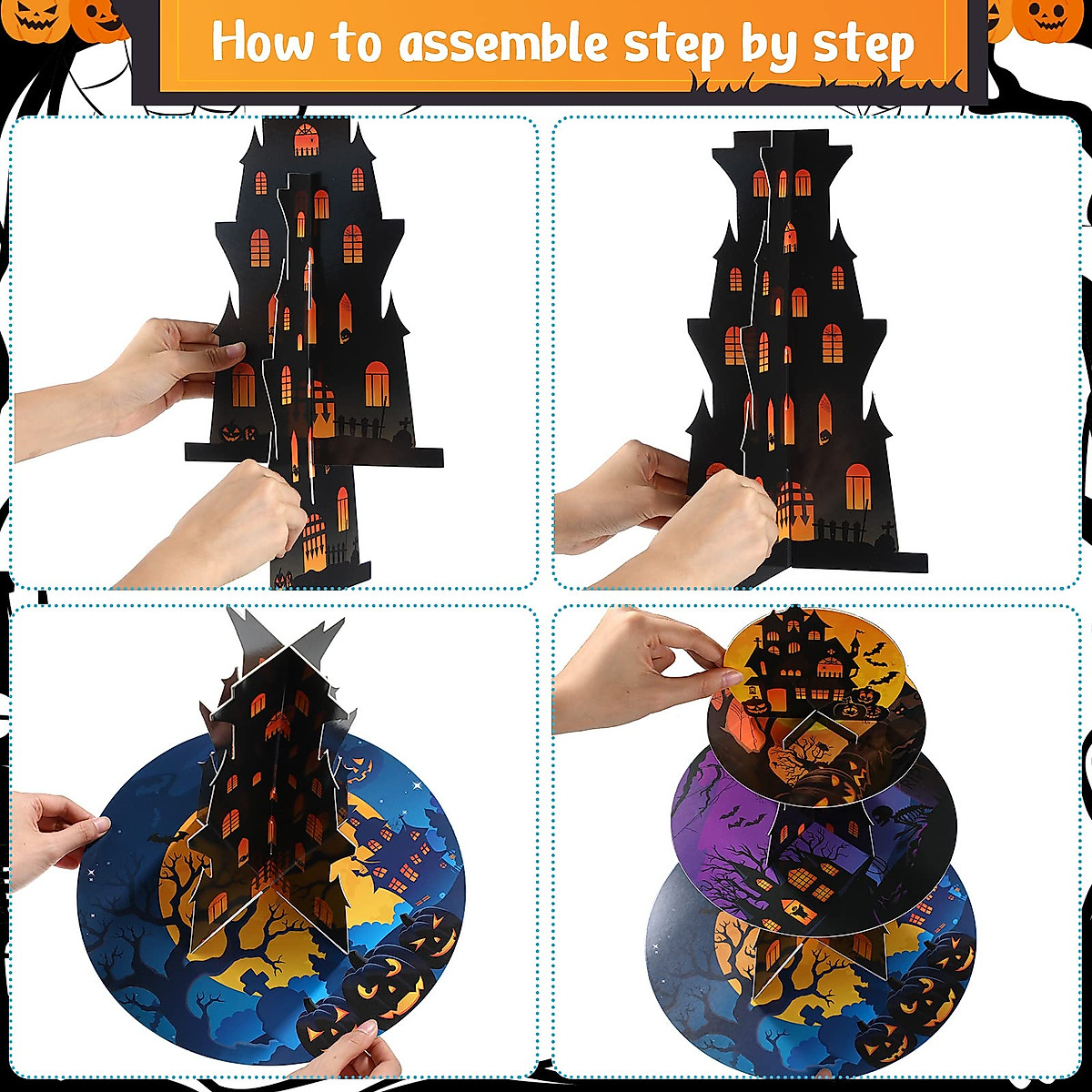 Nuenen Halloween Party Cupcake Stand Decorations, 3 Tier Happy Halloween Theme Party Cupcake Holder Tower Haunted Decor for Kids Halloween Day of the Dead Birthday Party Display Supplies