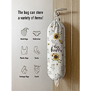 Hglian Kitchen Grocery Plastic Bag Holder and Dispenser Wall Mount Plastic bags Organizer Garbage Shopping Trash bags Storage Container keeper Cute Bee Sunflower Farmhouse Home Décor