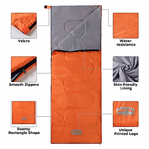 Pacific Pass 50F Synthetic Sleeping Bag with Compression Stuff Sack - Adult Size - Orange