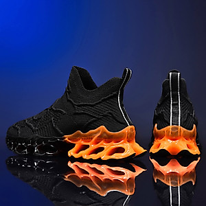 Poramea Men's Laceless Slip on Blade Sneakers Trail Running Walking Tennis Sport Shoes Black Gradient Size 10