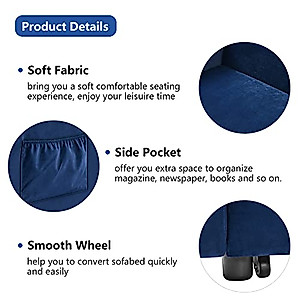 N NAANSI 54.5" Velvet Loveseat Sofa Couch with Pull-Out Bed, Adjustable Backrest and 2 Arm Pockets, Modern Convertible Sleeper Sofa Bed (Blue)