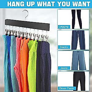 Legging Organizer for Closet, DIGHEIGG Pants Hangers Space Saving Wooden Hangers with 24 Clips for Leggings/Pants/Jeans/Scarf/Skirt, 360°Roatable Hook, Closet Organization Storage, 2 Pack