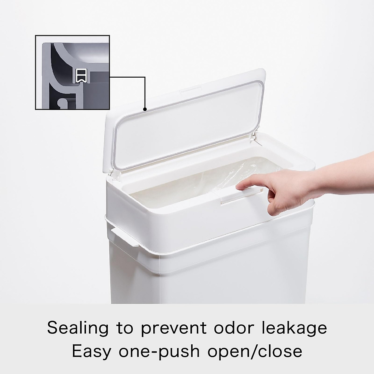 Like-it | LBD-02 | Odor-Free Trash Bin, Slim and Stylish | Odor Leakage Prevention, Kitchen, Living, Diaper and Pets | 13.2" × 6.7" × 24.6" | White | 6.6 gal