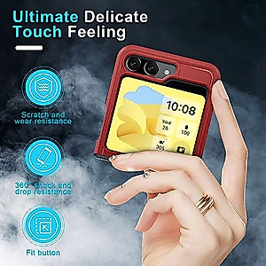 Janmitta for Samsung Galaxy Z Flip 5 Case Built in Front Screen Protector+Hinge Protection+Finger Ring Metal Kickstand,Heavy Duty Shockproof Full Body Protective Cover,2023 Red