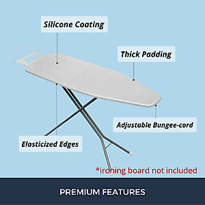 SAVUK Ironing Board Cover and Pad Standard Size Silicone Coated 4 Layers 15x54 inch Extra Heavy Duty Thick Padding, Heat Reflective, Non Stick Scorch and Stain Resistant