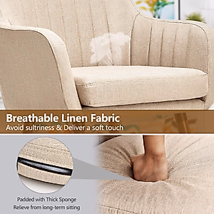 Giantex Set of 4 Fabric Dining Chairs, Accent Upholstered Arm Chair w/Wood Legs, Thick Sponge Seat, Non-slipping Pads, Modern Leisure Chair for Dining Room, Living Room, Bedroom (4, Beige)