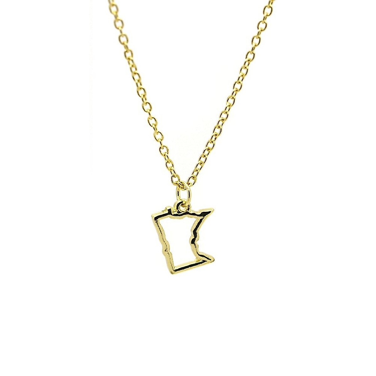 Lucky Feather Minnesota Shaped State Necklace, 14K Gold-Dipped Pendant on Adjustable 16”-18” Chain