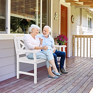 VINGLI Outdoor Bench Porch Bench, 47" Garden Bench Outdoor Wood Bench Patio Bench Entryway Bench for Yard Park, 800lb Capacity (White)