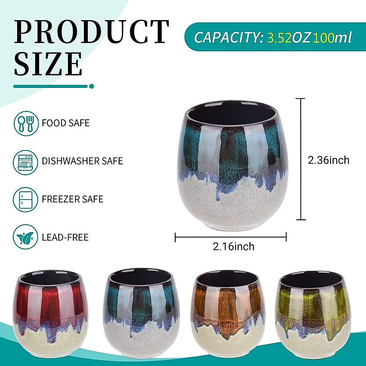 Tolatr Ceramic Kiln-Change Espresso Cups Small Espresso Coffee Cup Spirits Cups Tasting Cups Ceramic Mate Cup Set of 4 (3Oz)