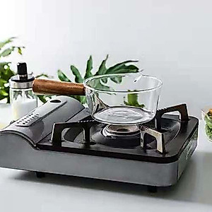 Vctitil Porridge Pot Soup Pot Wooden Handle Cookware High Temperature Resistant Transparent Glass Milk Noodle Pot Saucepan (400ml/600ml)(600ml)