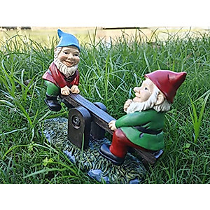 KEONSEN Funny Garden Gnome, Gnomes Decorations for Yard, Large Cute Tree Decorations Outdoor Swing Gnome, Creative Funny Garden Sculptures & Statues Hanging Garden Decor (Seesaw Gnomes)