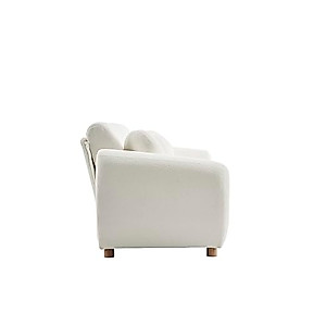 Deap Seat Curved Modular Sectional Sofa Teddy Fleece Upholstered Cloud Couch with 5 Decorative Throw Pillows,Modern Luxury 3-Seat Boucle Leisure Sofá with Solid Wood Legs for Living Room Office