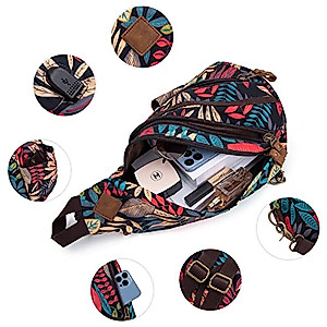 DAVIDNILE Canvas Sling Bag Crossbody Backpack Genuine Leather Shoulder Bag Casual Daypacks For Men