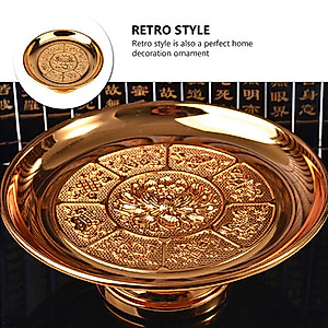 Cabilock Buddhist Plate Offering Bowl Footed Food Dessert Snack Blessing Bowl for Altar Rituals Incense Smudging Decoration Golden 7Inch
