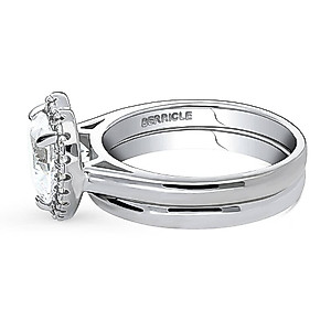 BERRICLE Sterling Silver Halo Wedding Engagement Rings Cubic Zirconia CZ Heart Ring Set for Women, Rhodium Plated Size 6