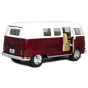 KiNSMART 1962 Volkswagen Classic Bus 1:32 Scale 5" Die Cast Metal Model Toy Car Maroon