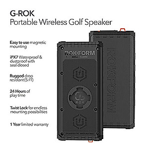 Rokform G-ROK – Portable Golf Speaker, Magnetic Wireless Speaker, IPX7 Waterproof, Shockproof & Dustproof, Loud & Clear Sound, 24 Hour Battery, Rugged Outdoor Golf Cart Speaker (Black)