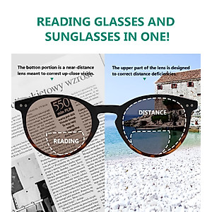 Eyekepper Key Hole Style Spring-Hinged Round Bifocal Sunglasses Sunshine Readers Black-Tortoise +2.5