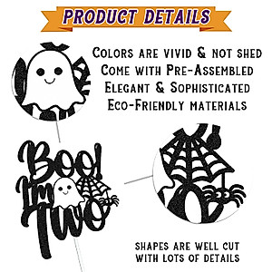 Levvcirki Boo I’m Two Cake Topper Halloween 2nd Cake Decoration for Boy Girl Halloween Ghost Spider Bat Theme Second Happy Birthday Party Décor Supplies