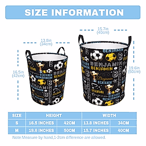Custom Soccer Laundry Baskets,Personalized Laundry Hamper for Kids Boys Girls Adults,Collapsible Clothes Storage Organizer,16.5 X 13.8in