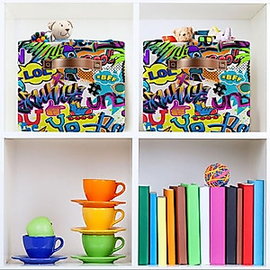Comics Palm Tree Microphone Storage Basket Bins Foldable Decorative Storage Box Laundry Hamper Baskte Storage for Living Room Clothes Nursery Closet Shelf Playroom,2 pcs
