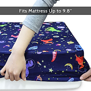 GFU Baby Crib Sheet for Boy, Super Soft Fitted Crib Sheet for Standard Crib and Toddler Mattresses, 52×28 Inch (Dinosaur&Space)