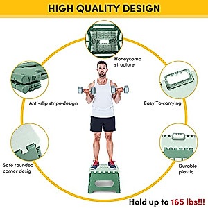 DEDU Folding Step Stool Kids and Adults 2 Pack 9 Inch, Non-Slip Collapsible Stepping Stools for Kids 165 lbs Capacity, Plastic Foldable Step Stools Heavy Duty Portable Great for Bathroom (Green)
