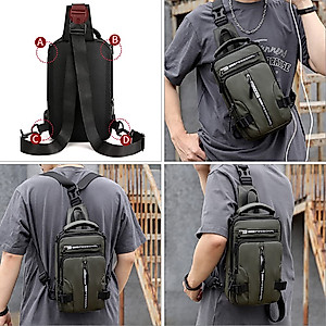 JBB Waterproof Sling Bag Crossbody Backpack for Men Women Multipurpose Waist Pack with USB Charging Port for Hiking Walking Khaki