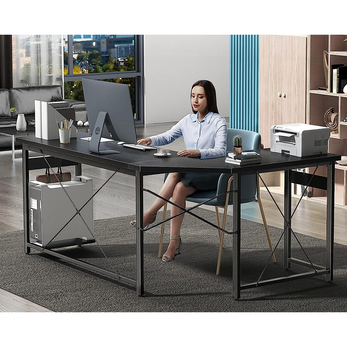 Coleshome 66" L Shaped Gaming Desk, Corner Computer Desk, Sturdy Home Office Computer Table, Writing Desk, Larger Gaming Desk Workstation, Black