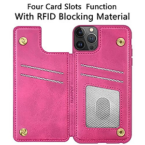 SUANPOT for iPhone 14 Pro Max 6.7" Wallet case with RFID Blocking Credit Card Holder,Flip Book PU Leather Phone case Protective Cover Cellphone Women Men for Apple 14 Pro Max case Wallet Rose Red