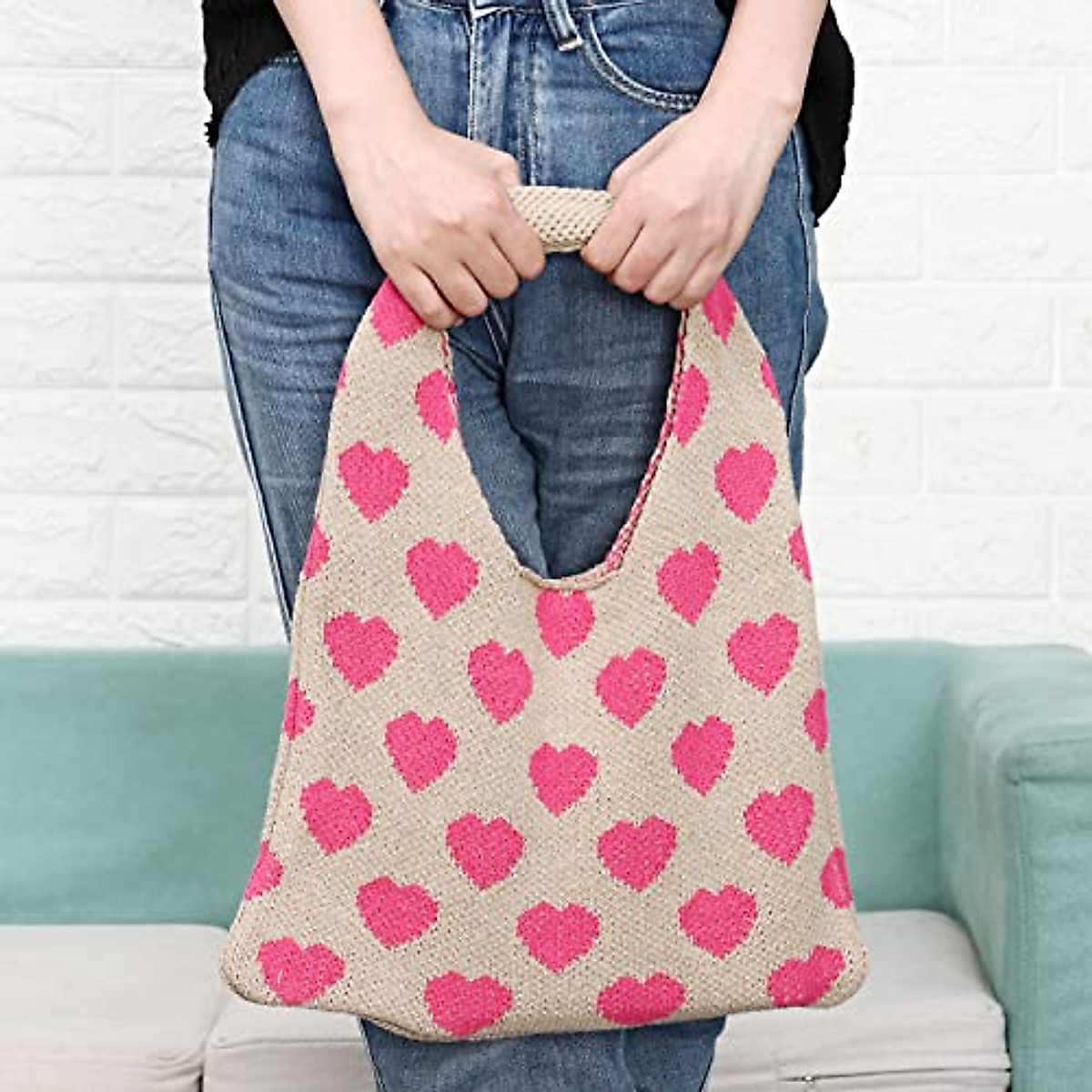 Ovida Shoulder Bag for Women Clutch Tote Handbag Purse Crocheted Bags Y2k Aesthetic Bag(Khaki)